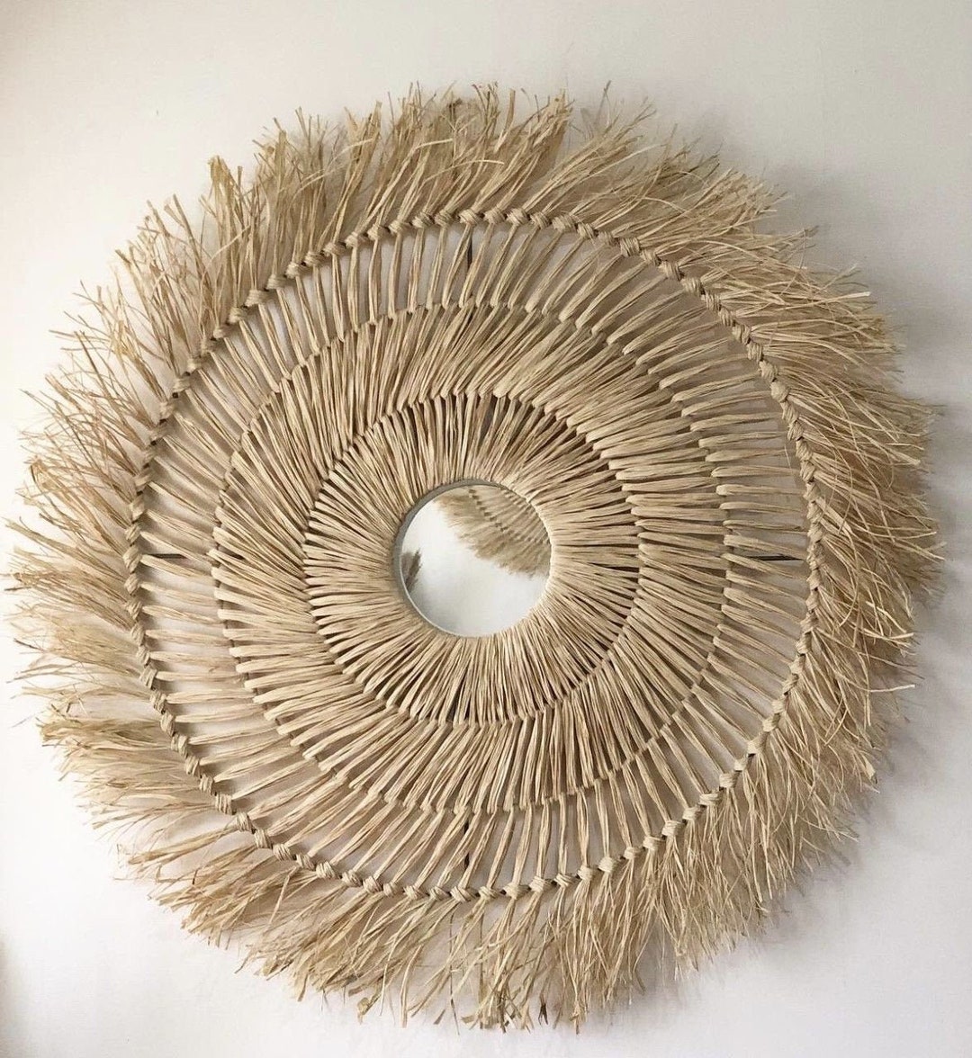 Big Raffia Mirror Bohemian Raffia Mirror Raffia Wall Decor - Etsy UK