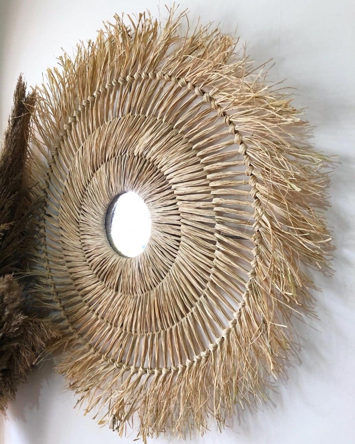 Big Raffia Mirror Bohemian Raffia Mirror Raffia Wall Decor - Etsy UK