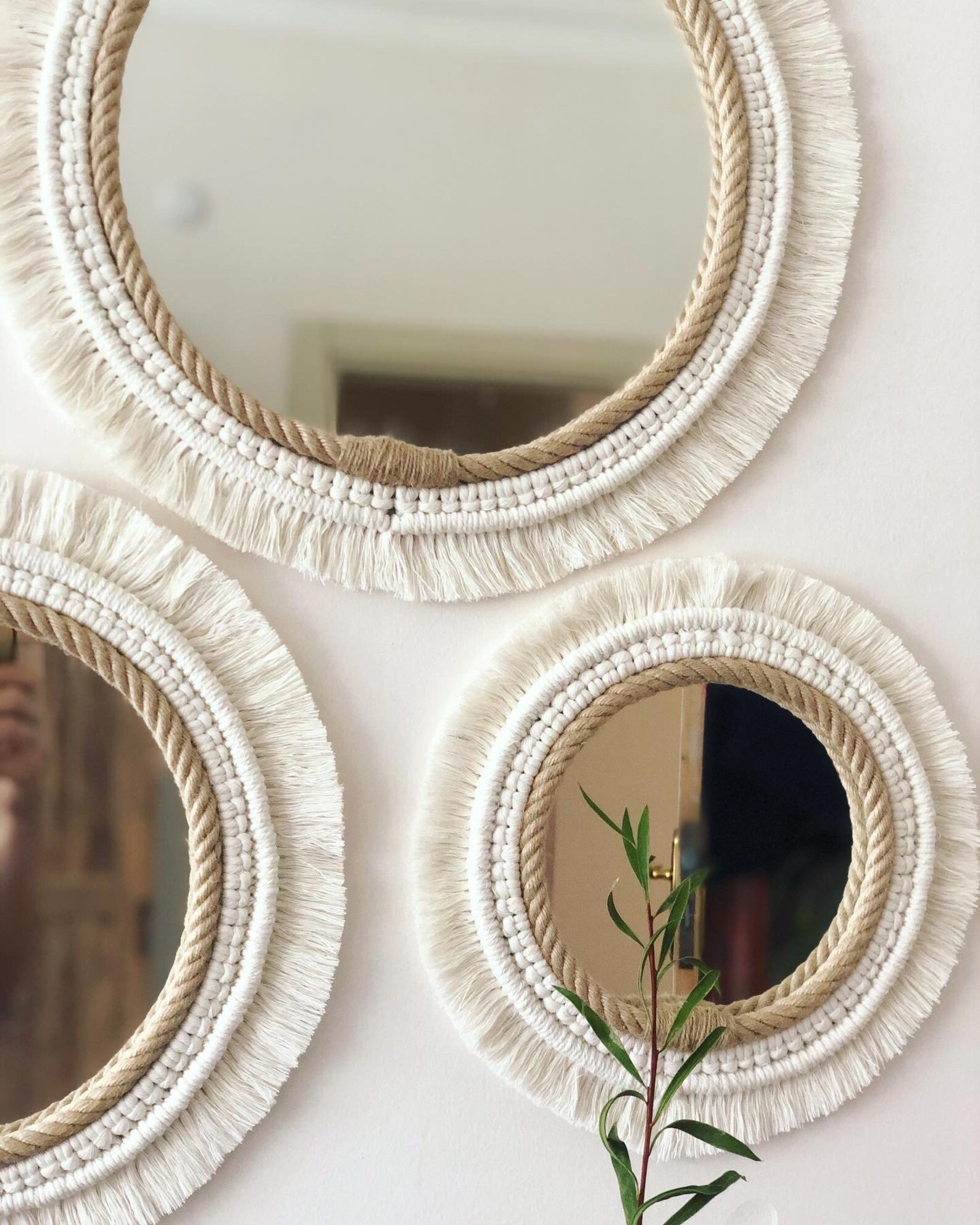 Macrame Mirror Set Round Macrame Mirror Boho Mirror Fringe | Etsy