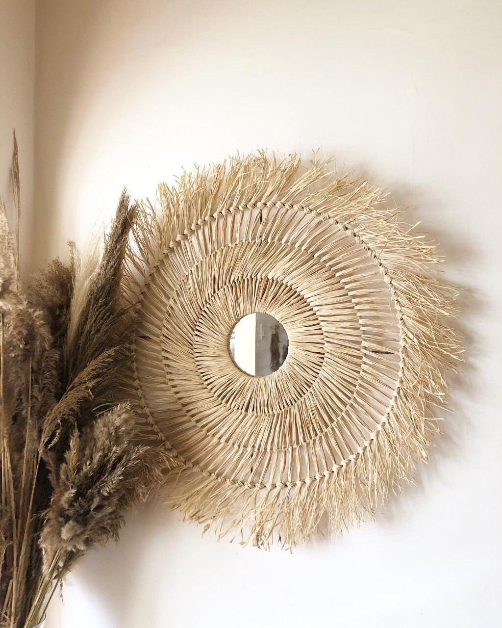 Big Raffia Mirror Bohemian Raffia Mirror Raffia Wall Decor - Etsy UK