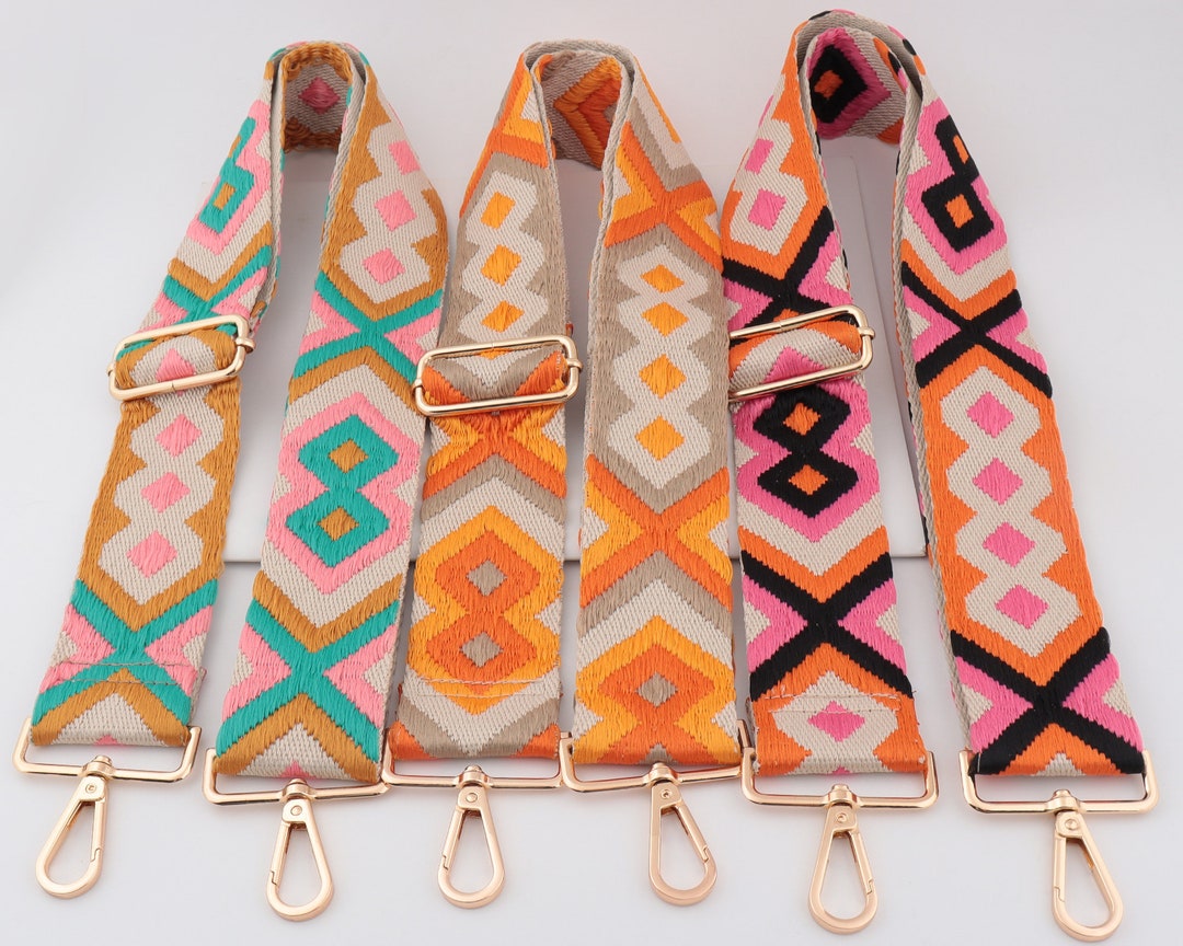 5cm Width Adjustable Orange Cotton Embroidery Webbing Shoulder Purse ...