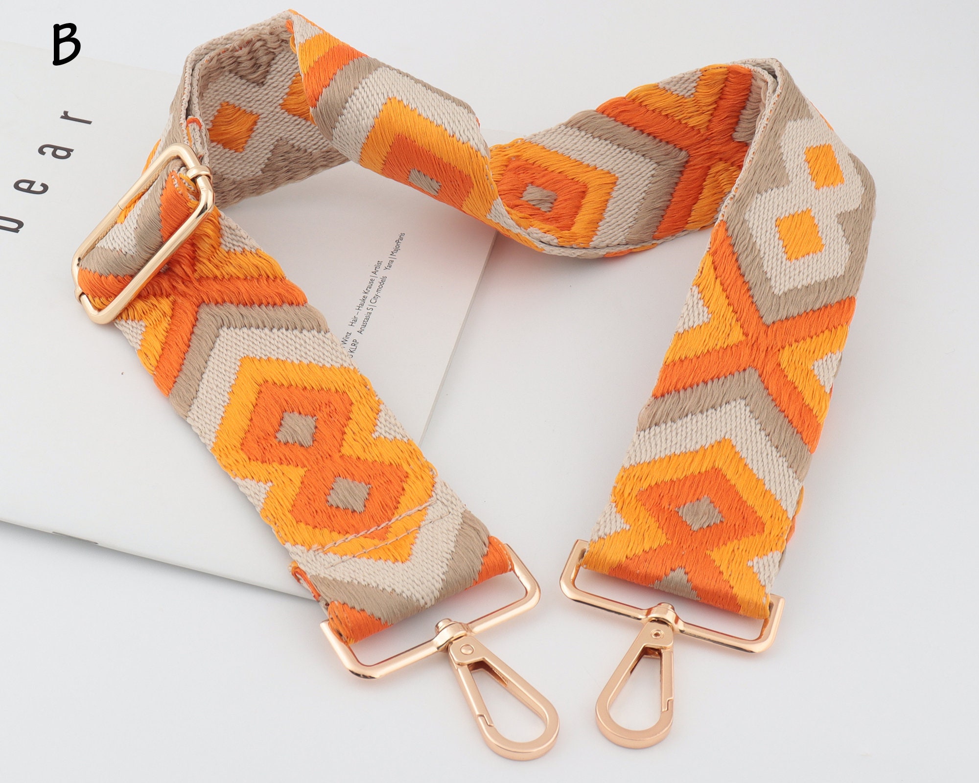 5cm Width Adjustable Orange Cotton Embroidery Webbing Shoulder Purse ...