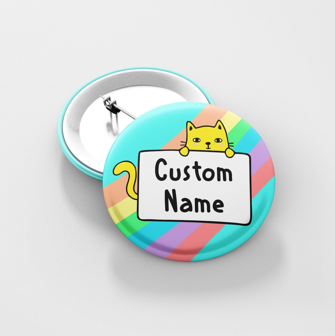 Cute Custom Name Badge Pin | Personalised Gift - Custom Text - Kawaii ...