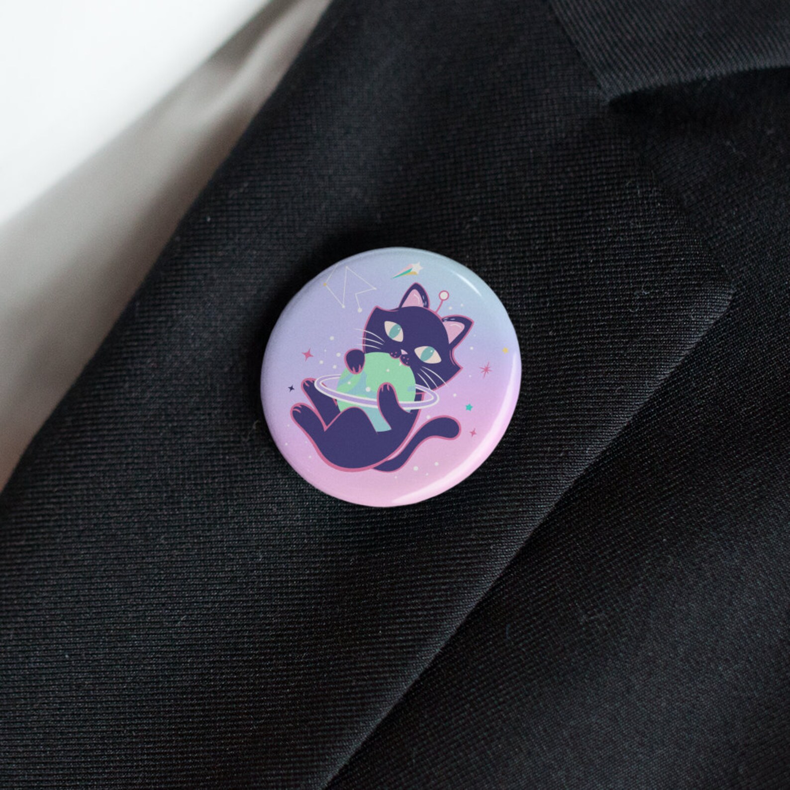 Extrapurrestrial Cat Badge | Outer Space - Cats in Space - Cute Kawaii ...