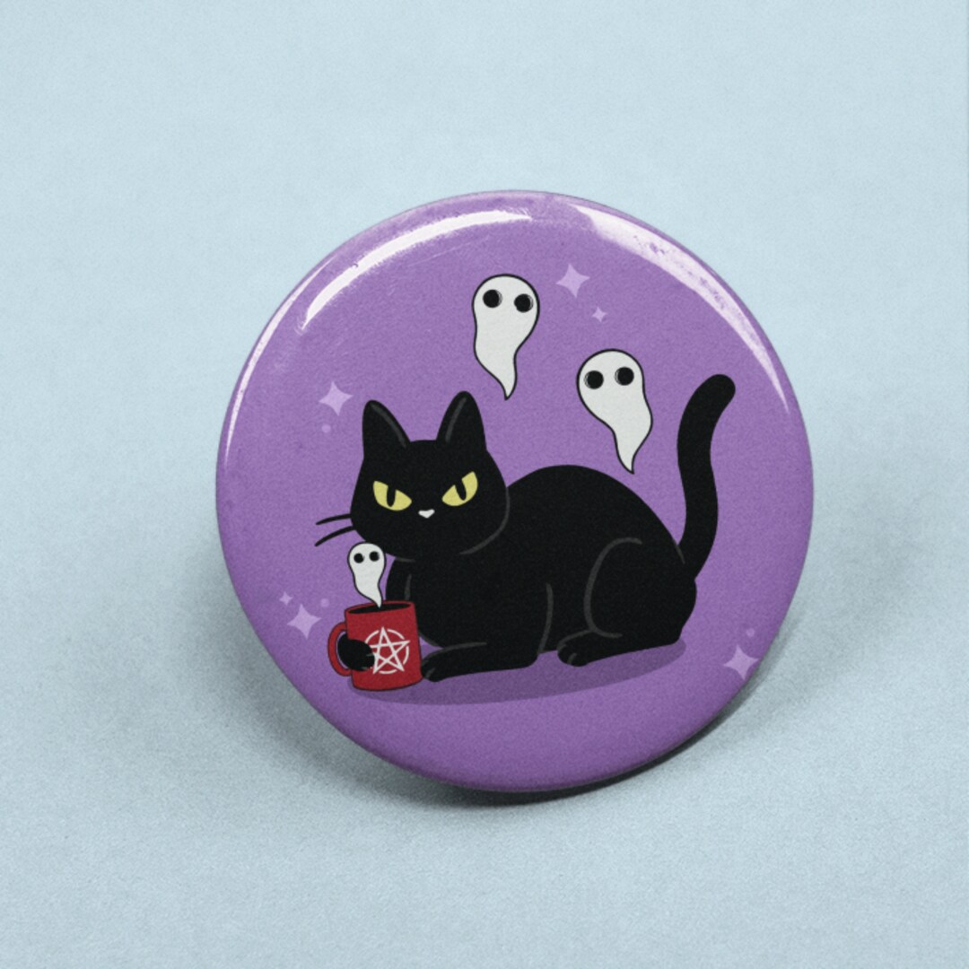 Ghost Cat Pin Badge | Halloween Pins - Cat Lover Gift - Ghost Badges ...