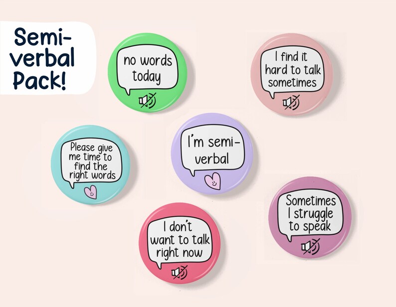 Semi Verbal Badge Set INCLUDES 6 Badges Badge Packs - Etsy