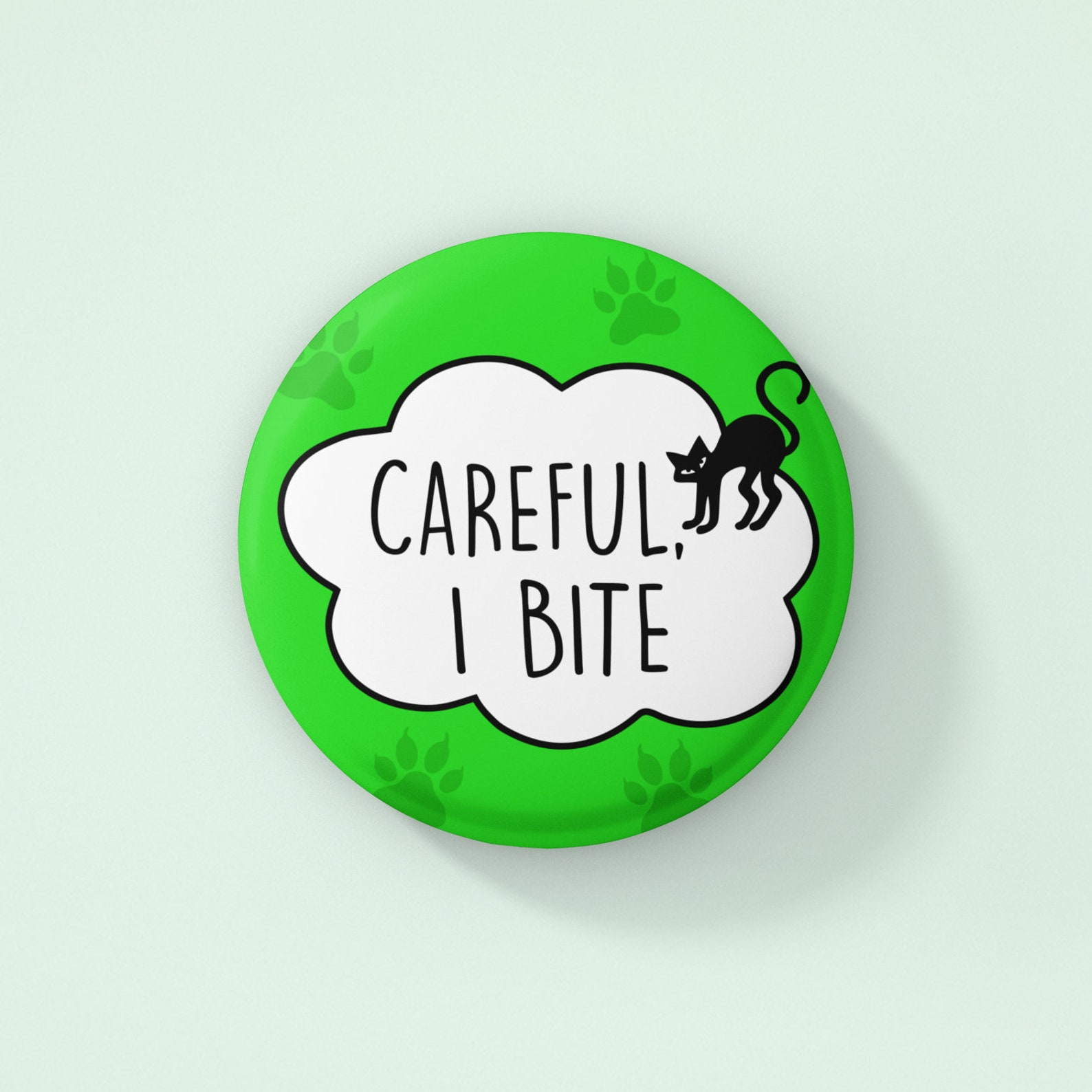 Careful I Bite Badge Pin Halloween Cat Kawaii Gifts | Etsy