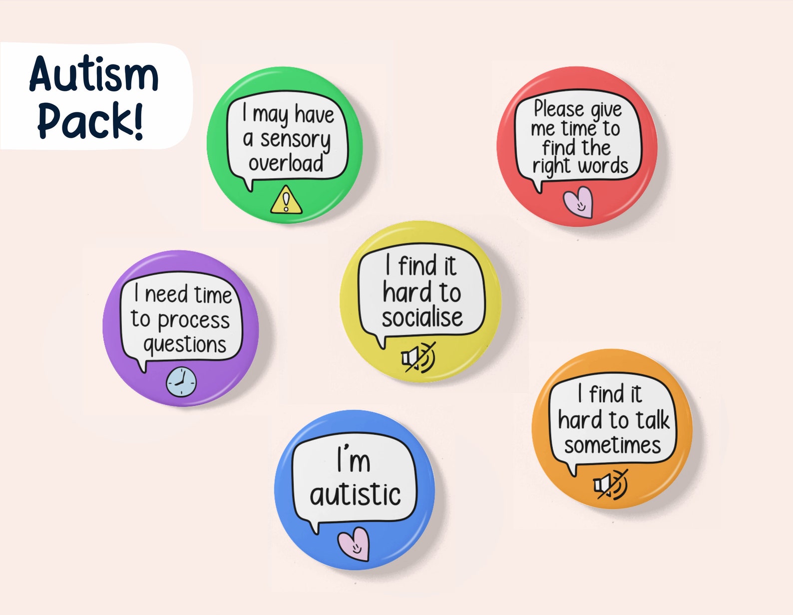 Autism Badge Set INCLUDES 6 Badges Badge Packs Autism - Etsy