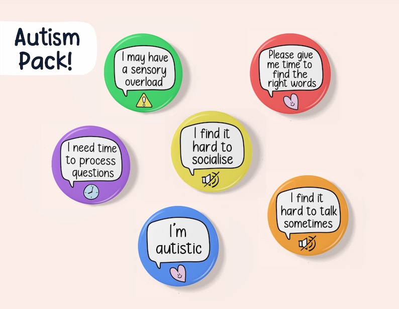 Autism Badge Set INCLUDES 6 Badges Badge Packs Autism - Etsy