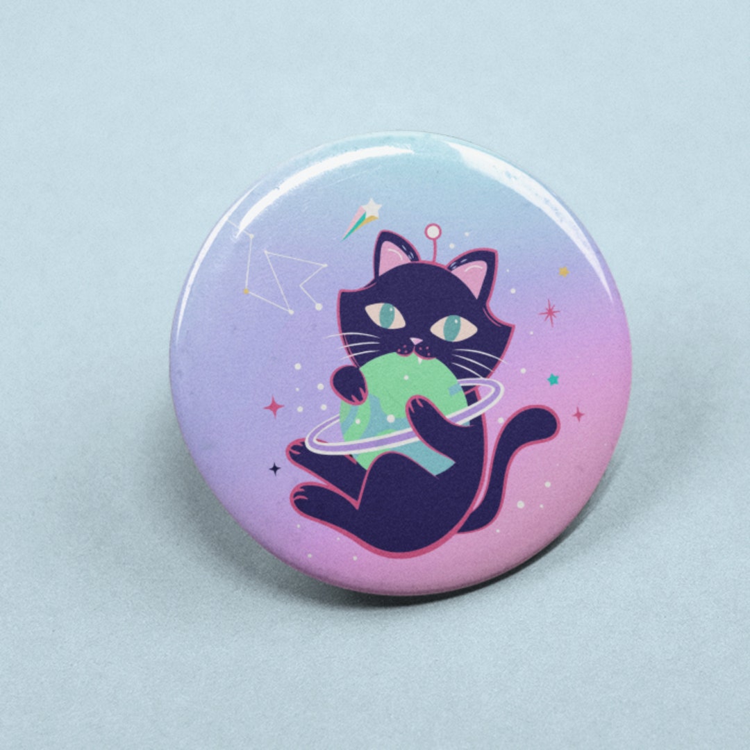 Extrapurrestrial Cat Badge | Outer Space - Cats in Space - Cute Kawaii ...