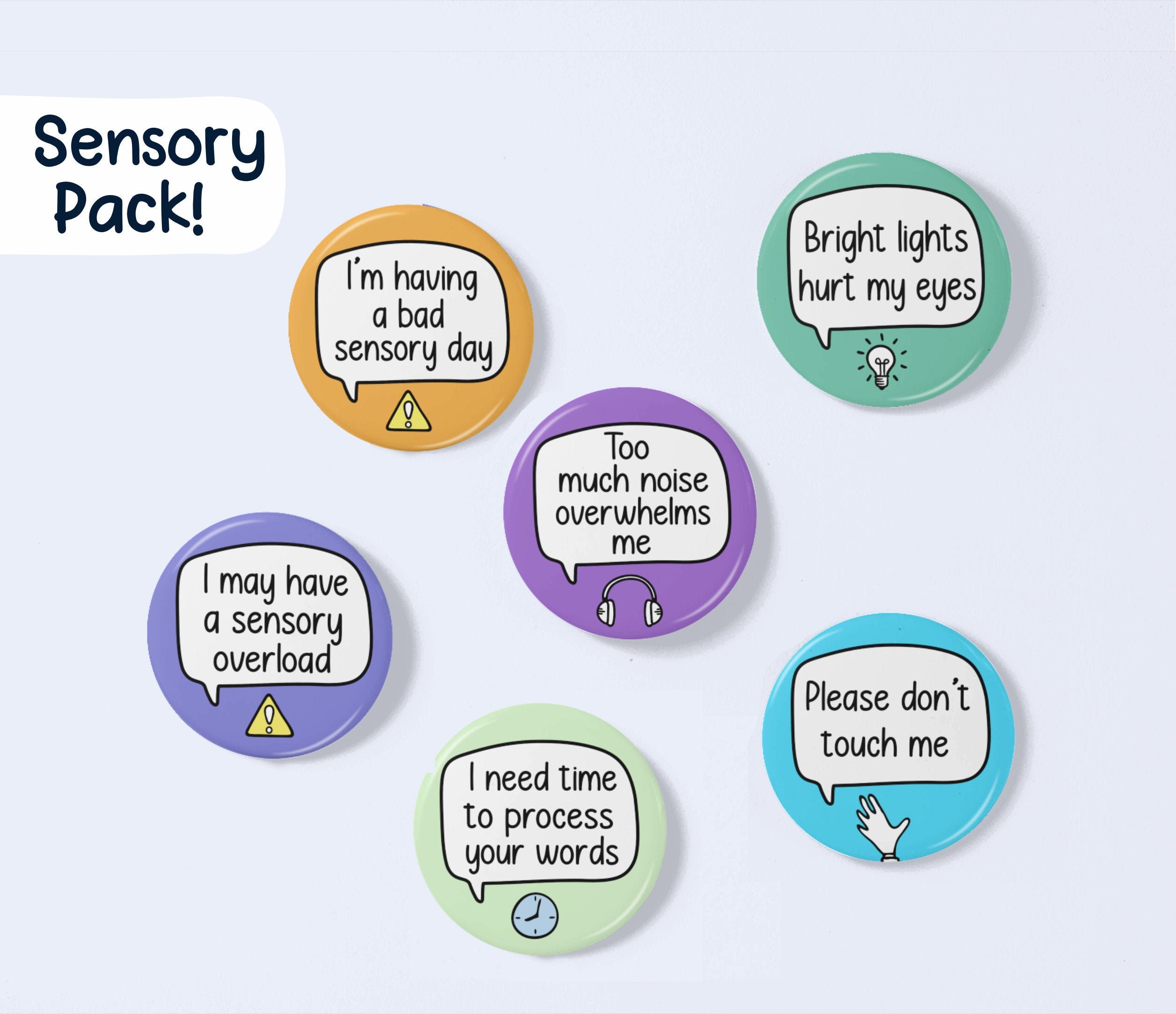 Sensory Badge Set INCLUDES 6 Badges Sensory Issues - Etsy