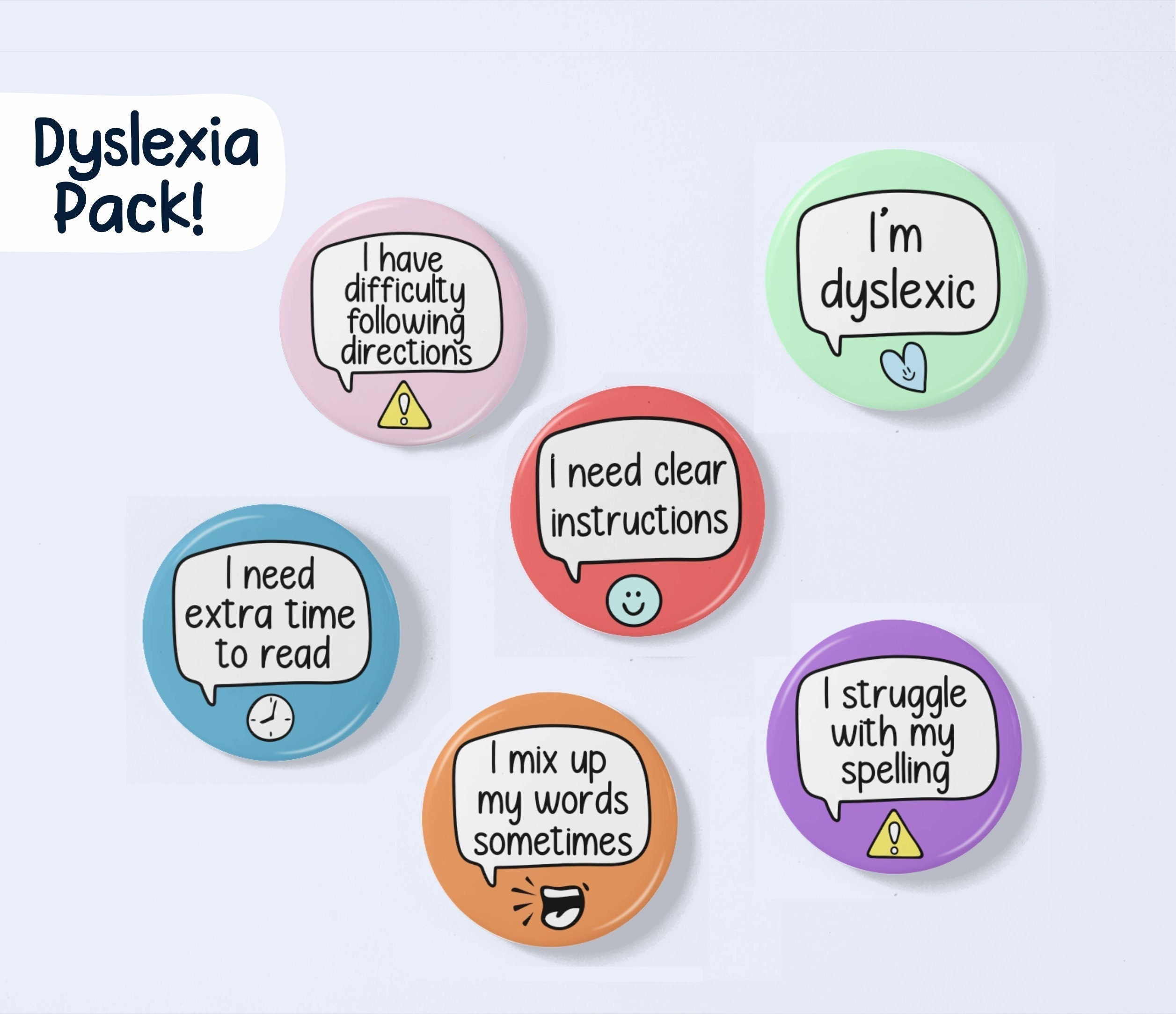 Dyslexia Badge Set INCLUDES 6 Badges Badge Packs - Etsy