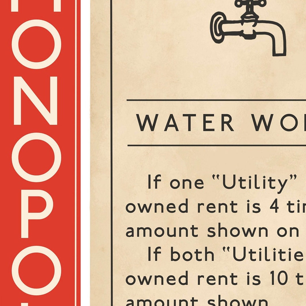 Monopoly Inspired Hand Drawn Print - Electric Company & Water Works ...