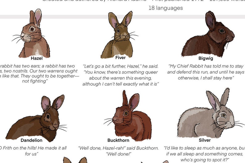 Watership Down Rabbit Print | "a Brief Character Guide" | Hand Drawn ...