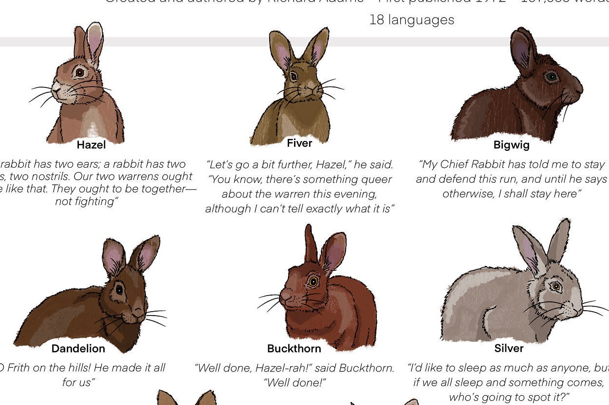 Watership Down Rabbit Print | "a Brief Character Guide" | Hand Drawn ...