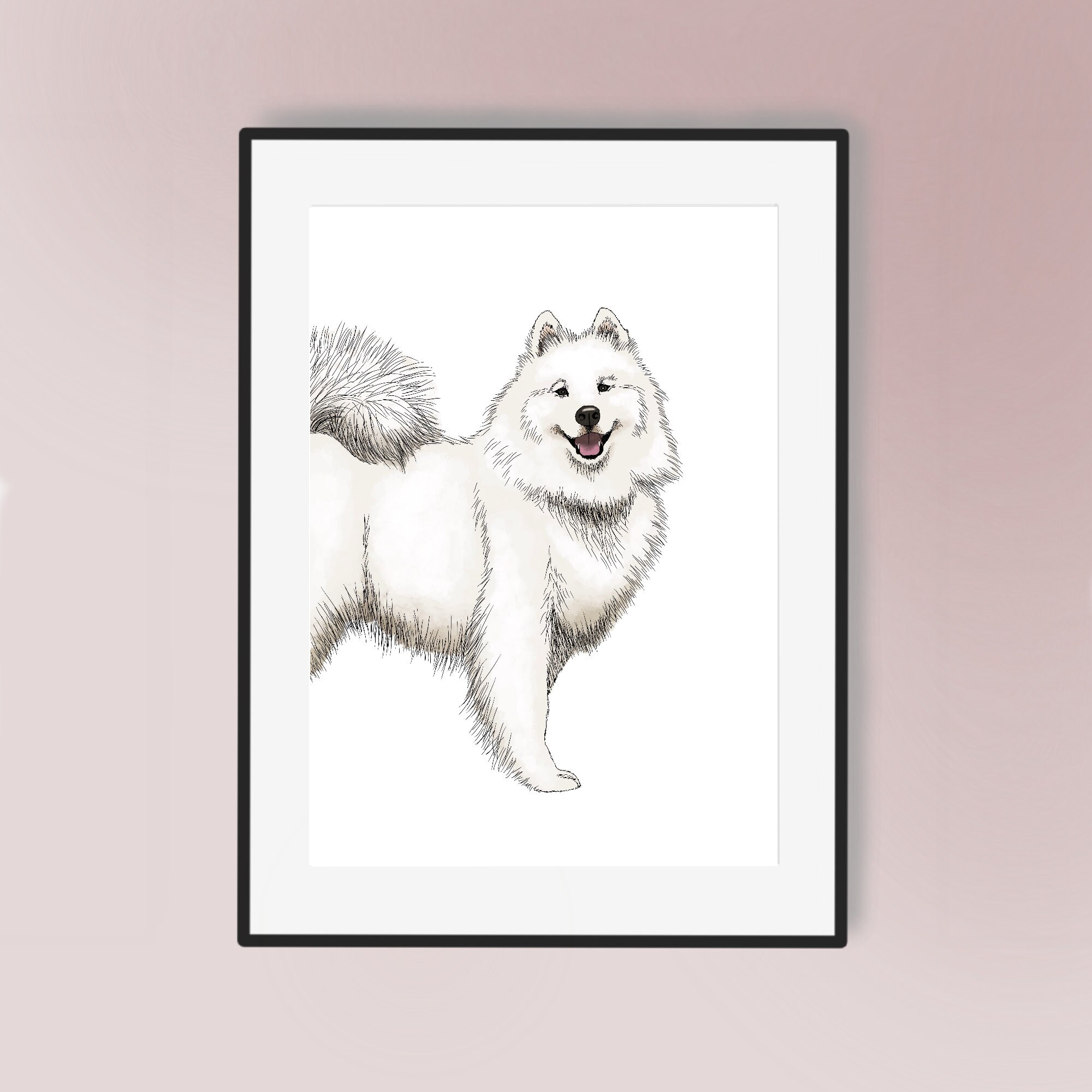 Samoyed Hand Drawn Dog Artwork Print | Personalised | Home Decor ...