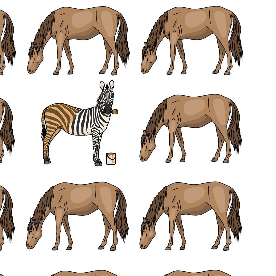 Horses & a Zebra in Disguise Hand Drawn Artwork Animal Wall Art Horse ...