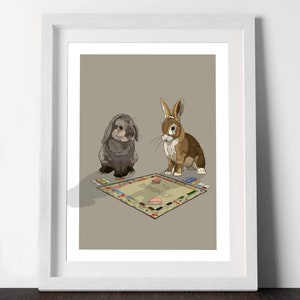 Monopoly Rabbits Print Bun-opoly Hand Drawn Bunny Rabbit | Etsy