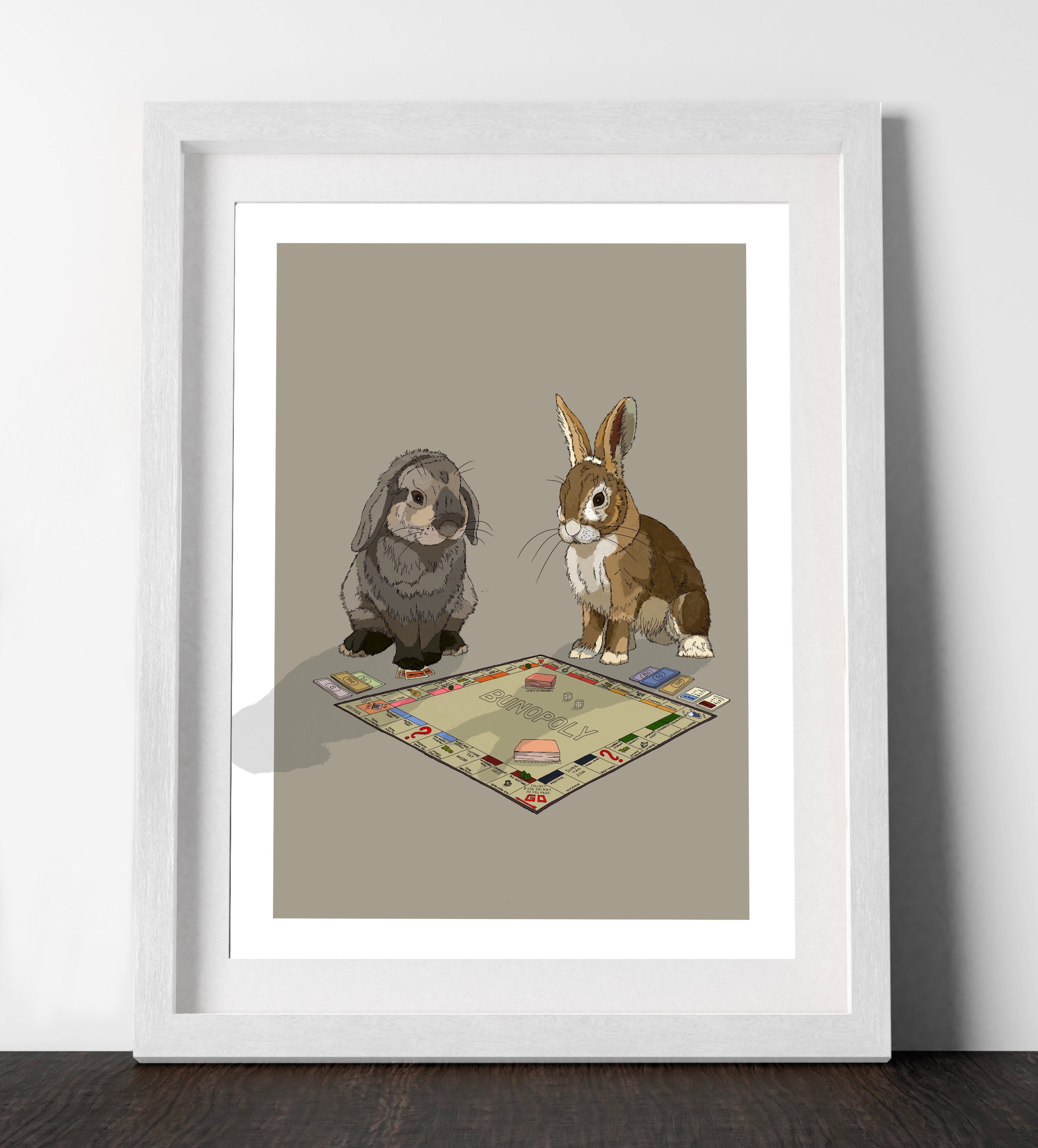 Monopoly Rabbits Print bun-opoly Hand Drawn Bunny Rabbit - Etsy