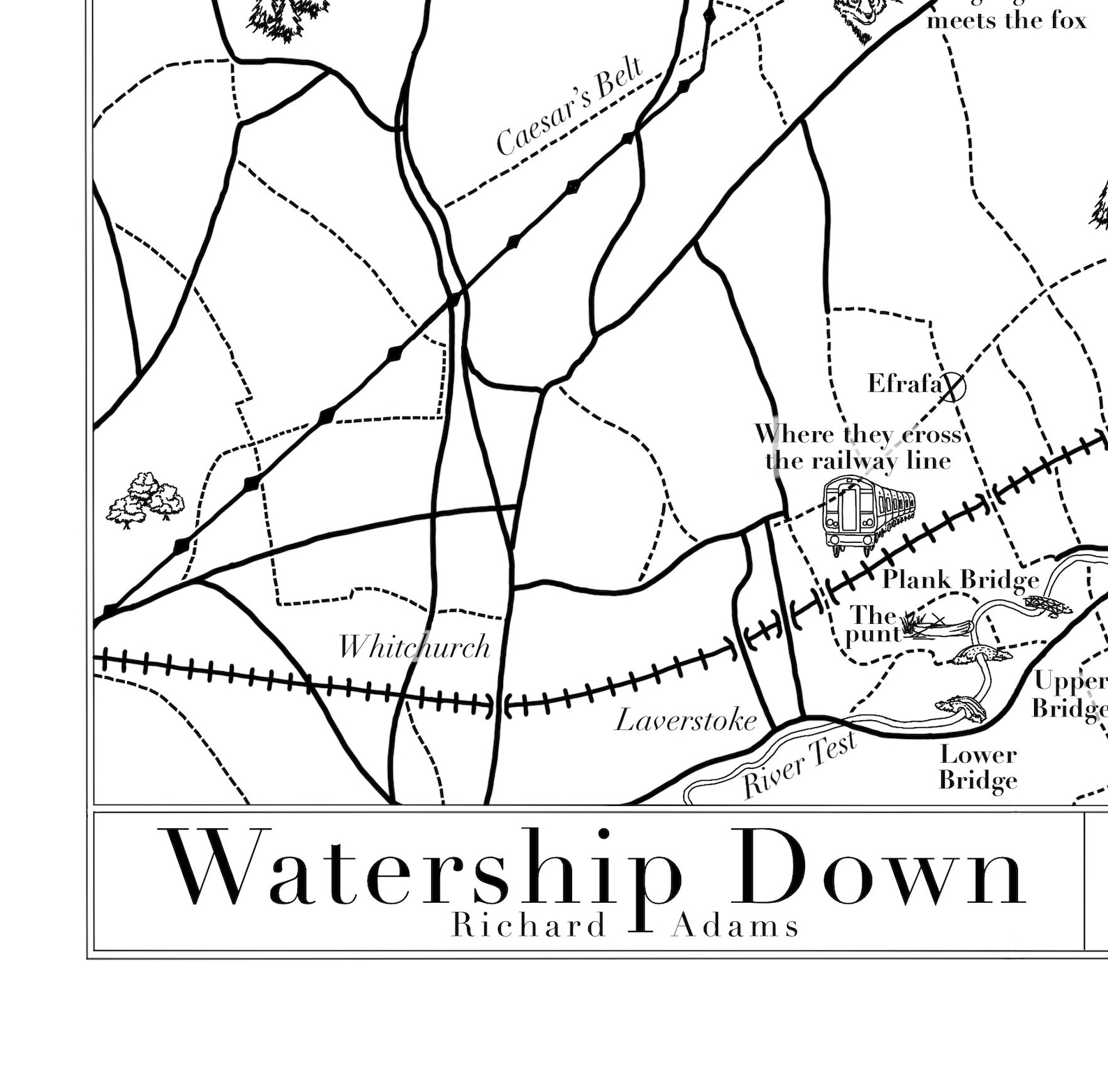 Watership Down Map Print | Visual Map Guide of the Book| Hand Drawn ...