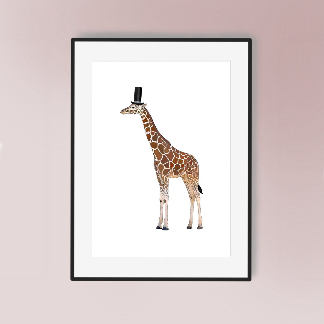 Top Hat Giraffe - Hand Illustrated Art Print | Giraffe Lovers Artwork ...