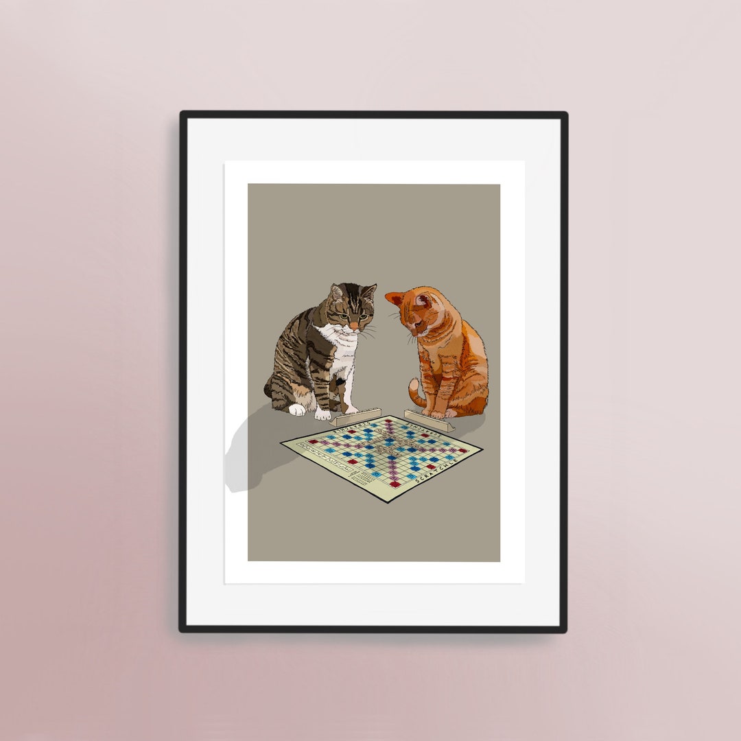 Scrabble Cats! Print (scratchle)- Hand Drawn Cat Artwork - Home Decor ...