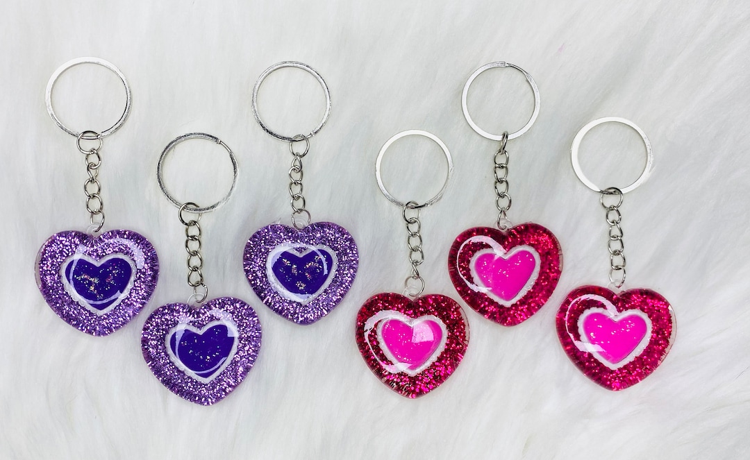 Acrylic Glitter Heart Keychains, Glitter Heart Keychains, Glitter ...