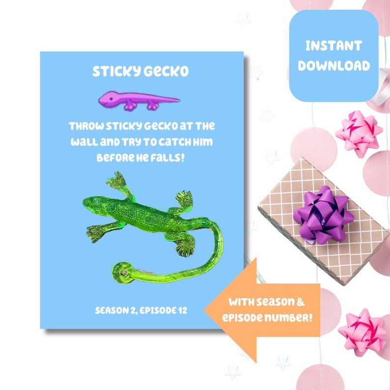 Party Favor Labels Sticky Gecko Blue Party Favor Cards Instant Download ...