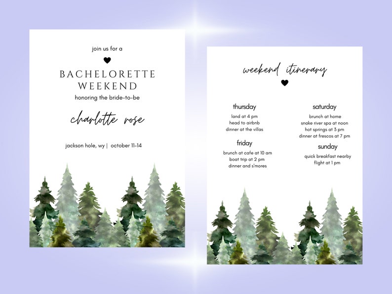 Camping Bachelorette Invitation & Itinerary Template, Mountain ...