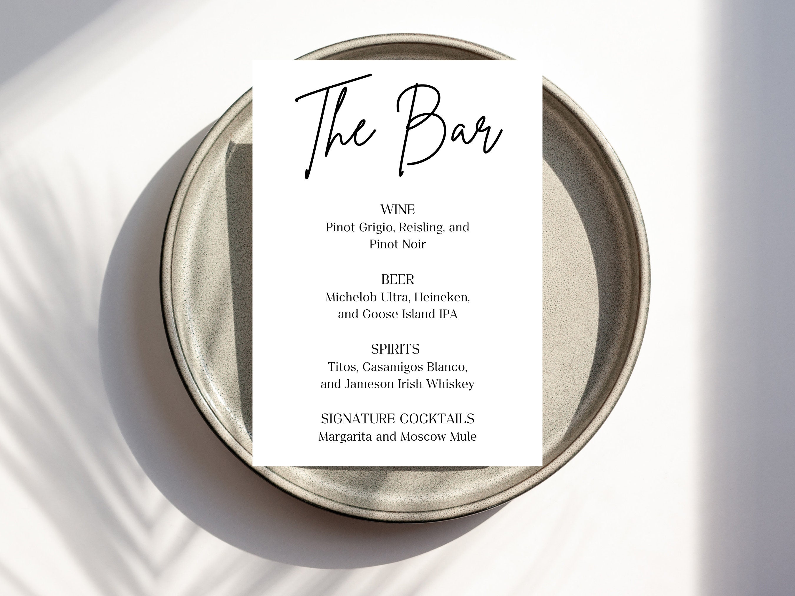 Modern Wedding Bar Menu Sign, Printable Calligraphy Bar Menu Template ...