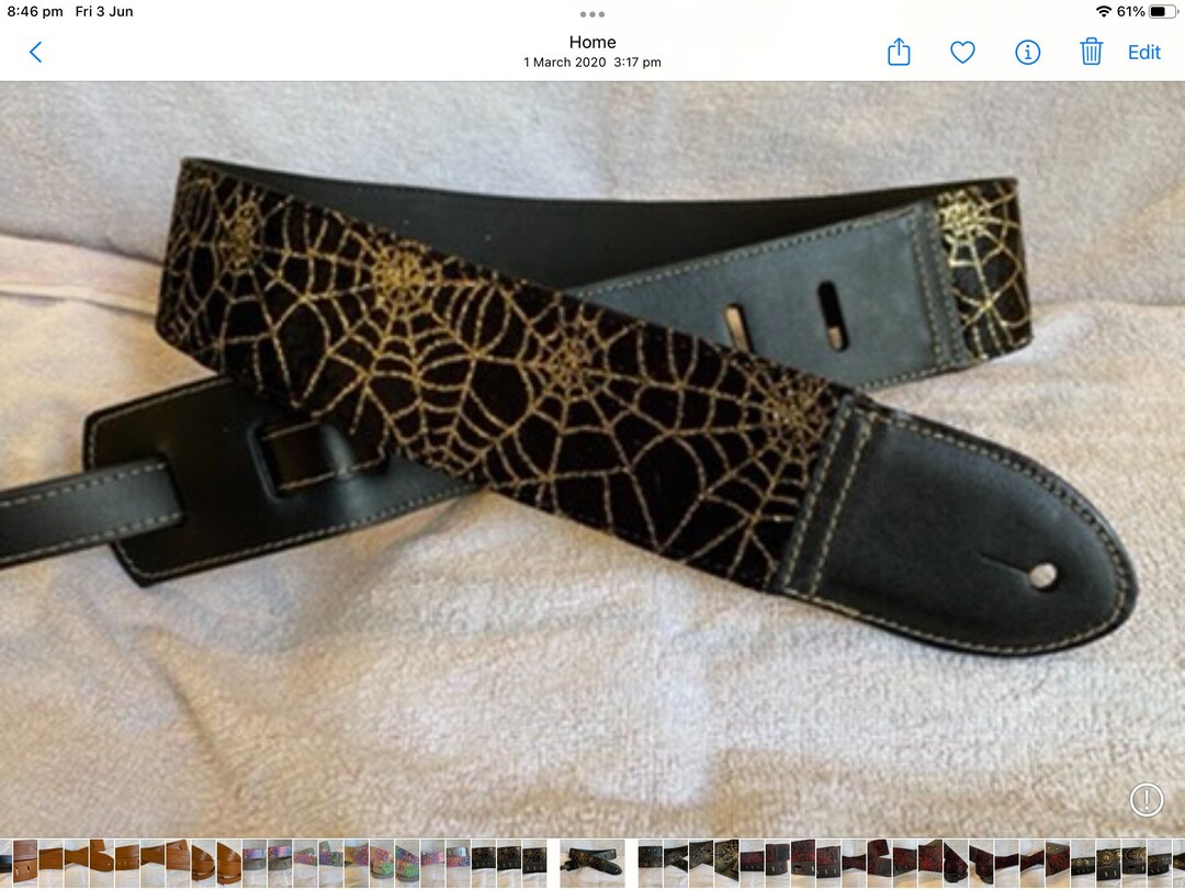 Black Leather Gold Spider Web Guitar Strap - Etsy