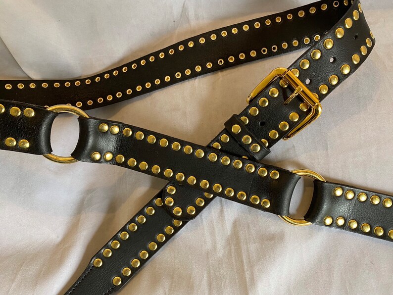 Black Leather Gold Studded Guitar Strap - Etsy