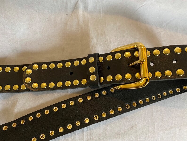 Black Leather Gold Studded Guitar Strap - Etsy