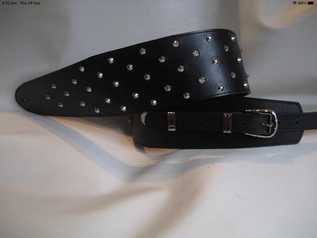 Black Leather Studded Guitar Strap - Etsy