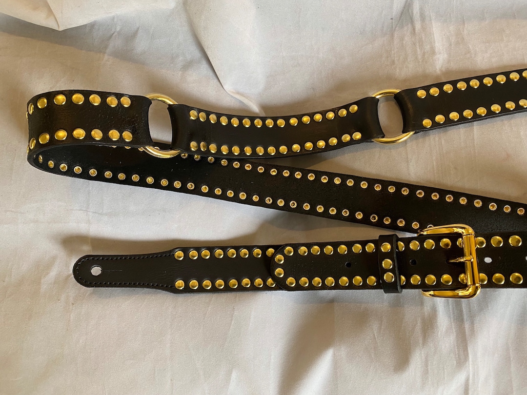 Black Leather Gold Studded Guitar Strap - Etsy