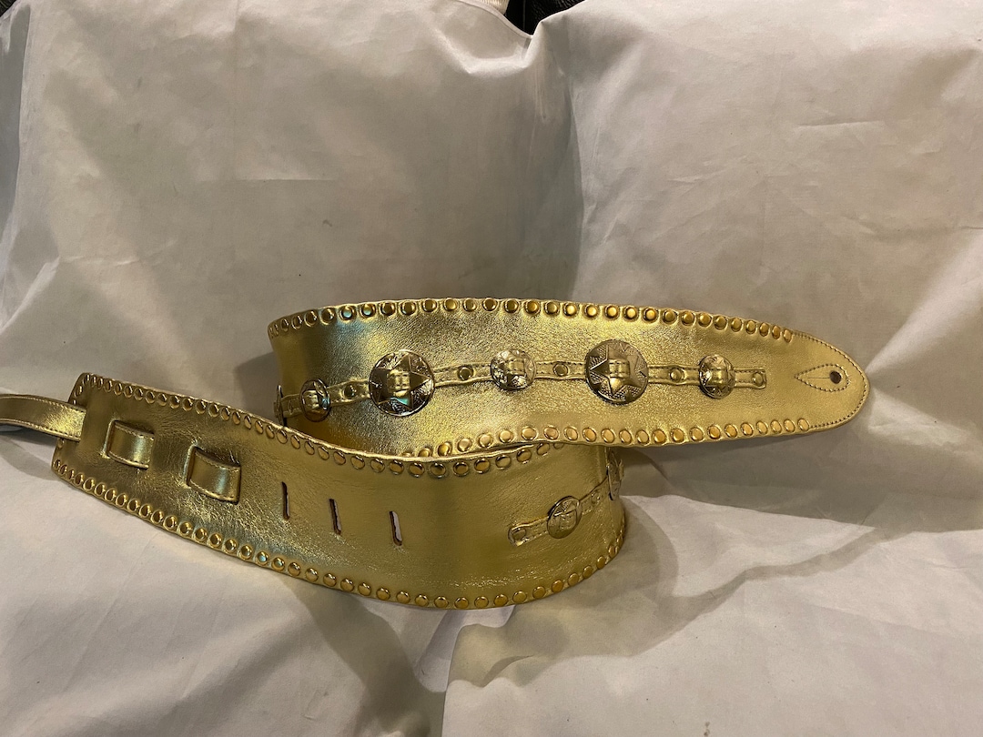 Gold 100mm Wide Leather Studded Concho Guitar Strap - Etsy