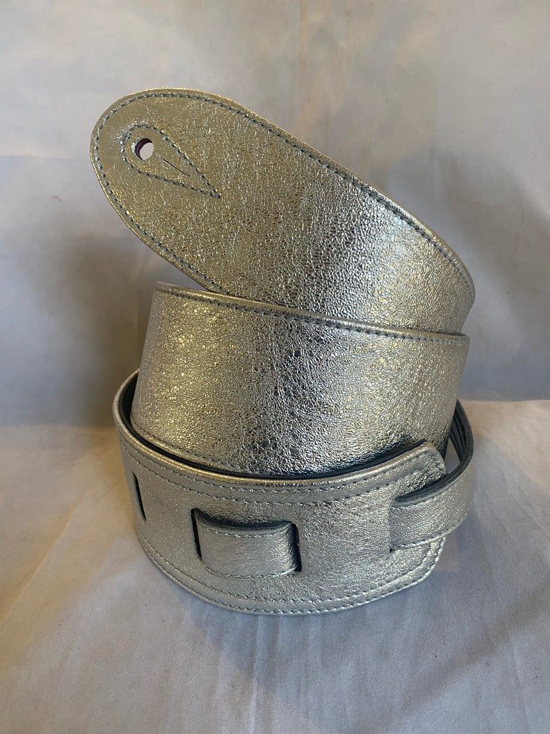 Silver Leather Guitar Strap - Etsy