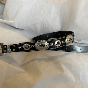 Black Leather Big Concho Western Belt - Etsy