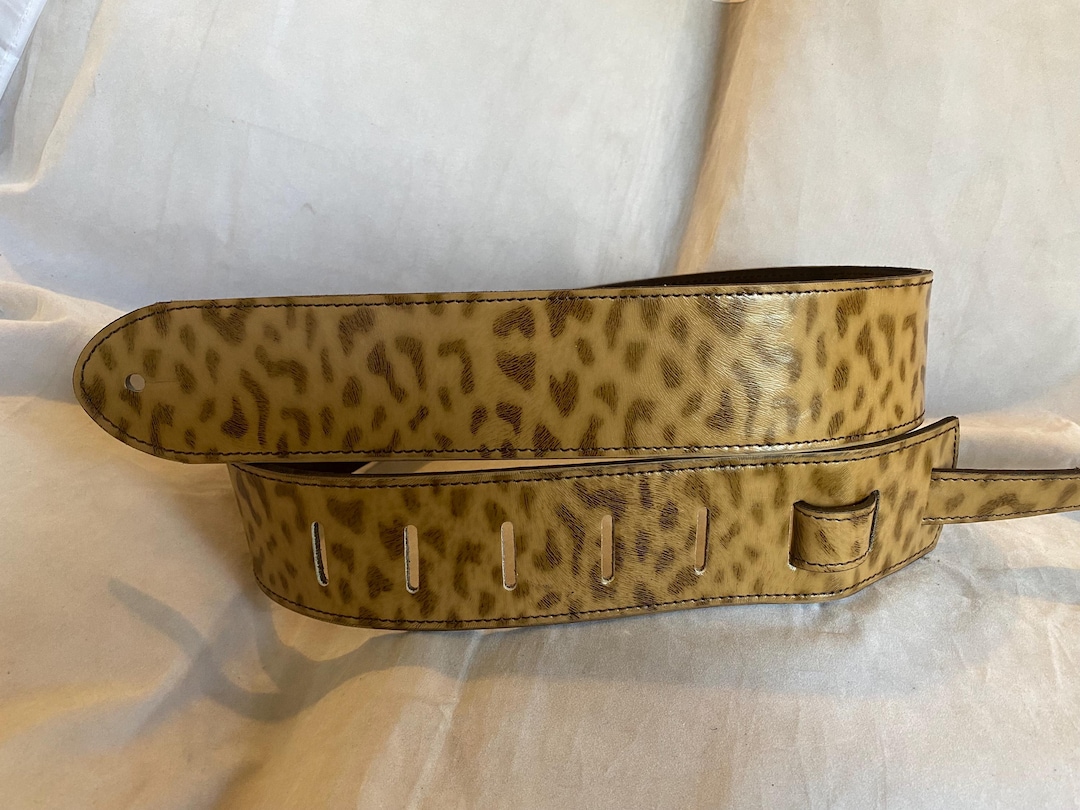 Leather Cream Leopard Guitar Strap - Etsy
