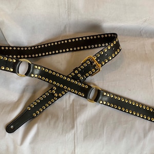 Black Leather Gold Studded Guitar Strap - Etsy