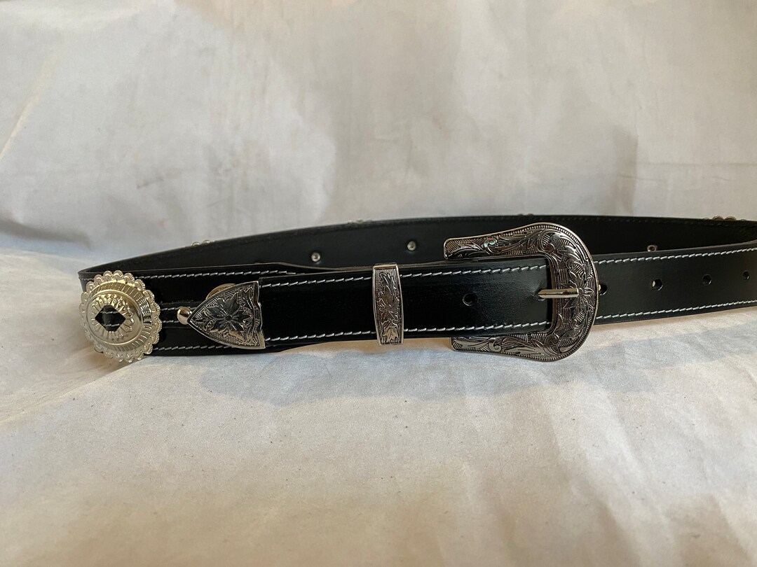 Black Leather Big Concho Western Belt - Etsy