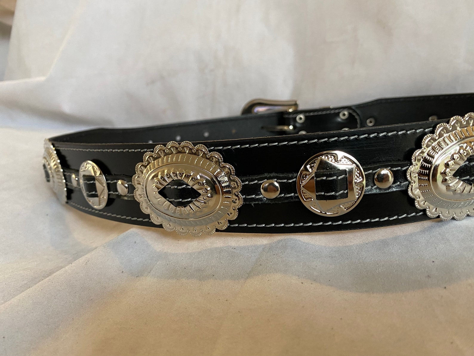 Black Leather Big Concho Western Belt - Etsy