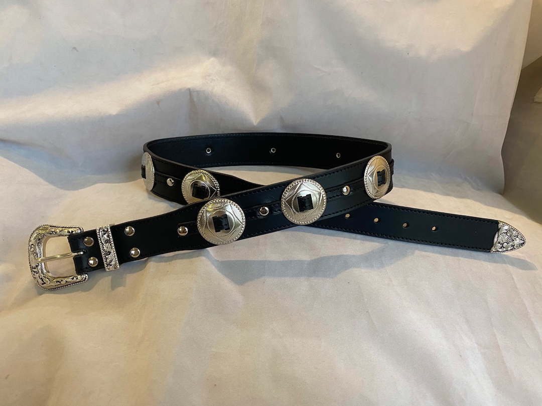Black Leather Weston Concho Belt - Etsy
