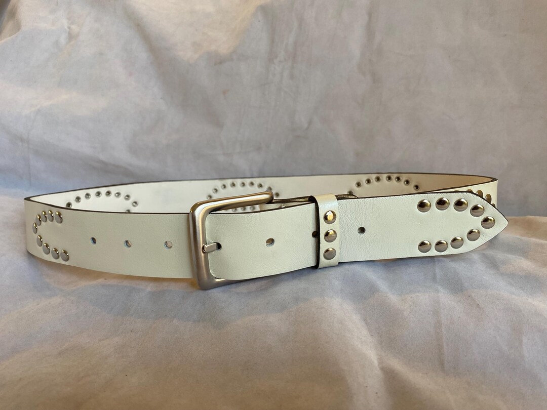 White Studded Belt - Etsy