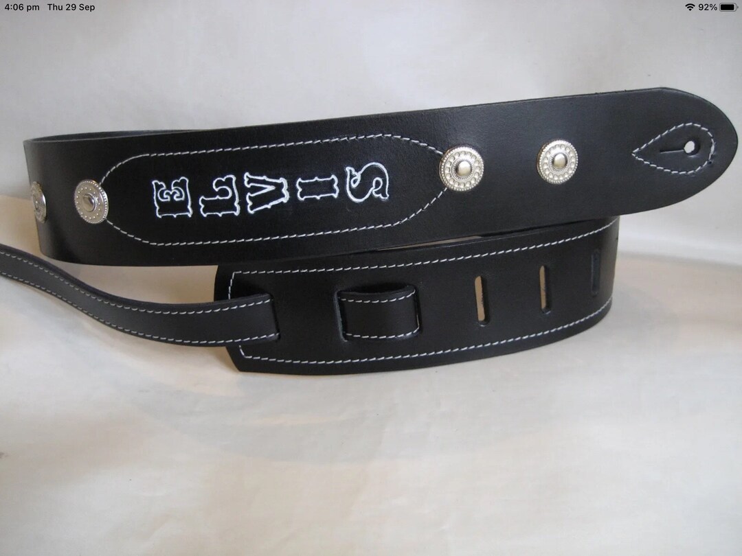 Black Leather Personalised Name Guitar Strap - Etsy