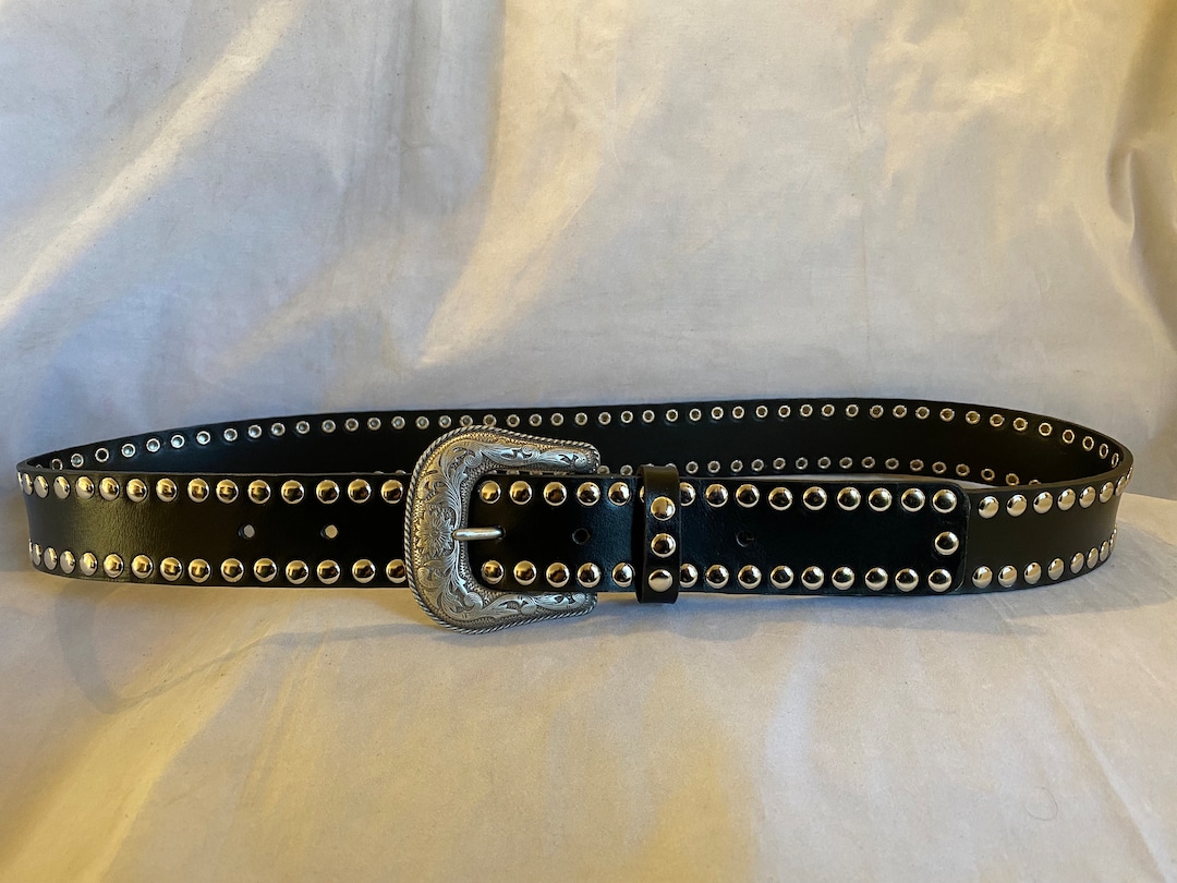 Black 38mm Leather Studded Weston Style Belt - Etsy