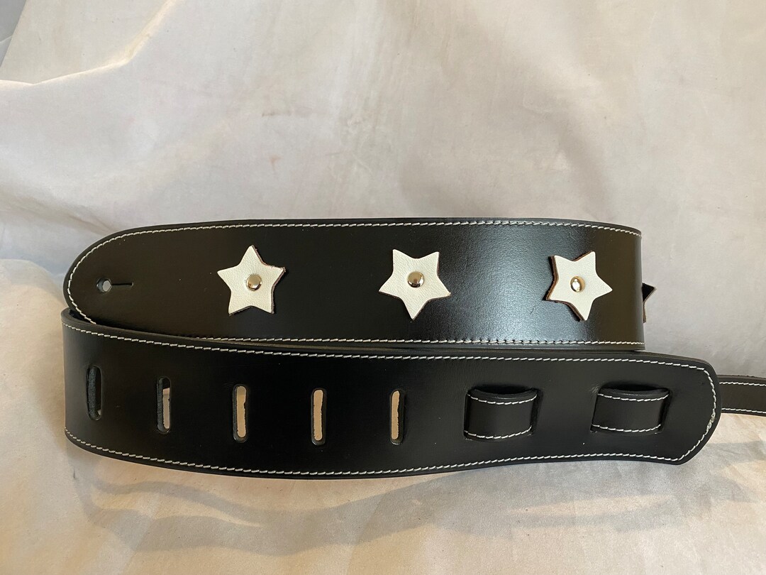 Black Leather Star Guitar Strap - Etsy