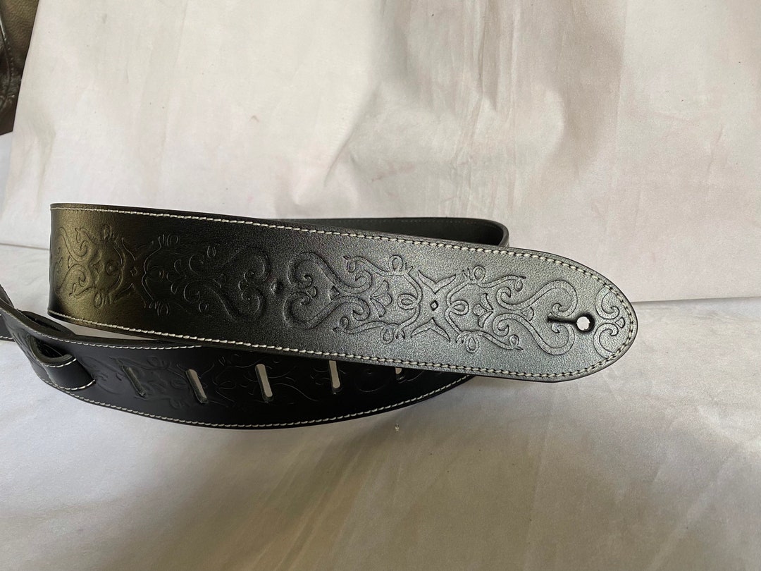 Black Leather Designer Guitar Strap - Etsy