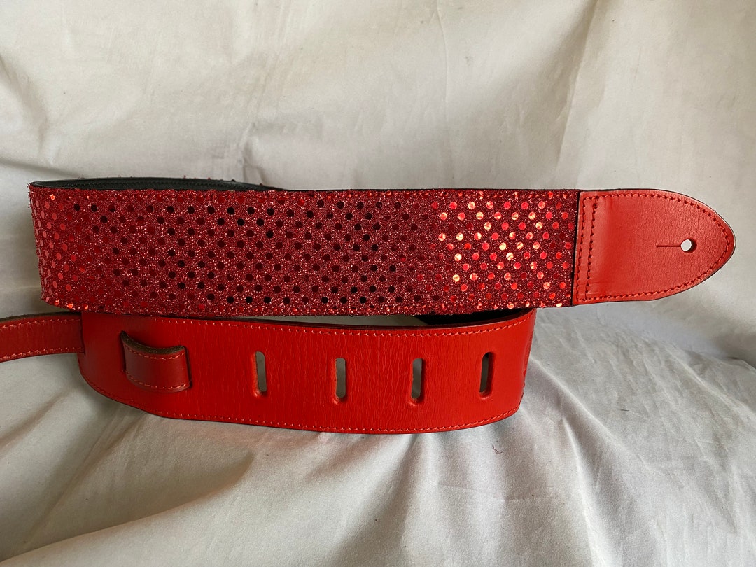 Red Bling Leather Guitar Strap - Etsy