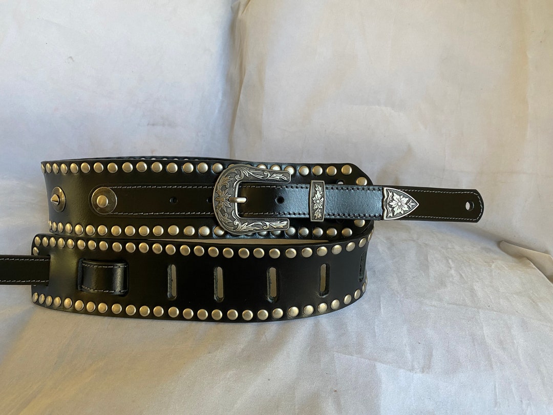 Black Studded Buckled Guitar Strap - Etsy